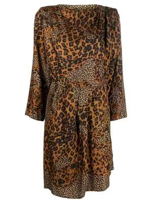 Saint Laurent 1980s Leopard Print Silk Dress - Brown