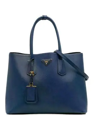 Prada Large Saffiano Cuir Double Satchel - Blue
