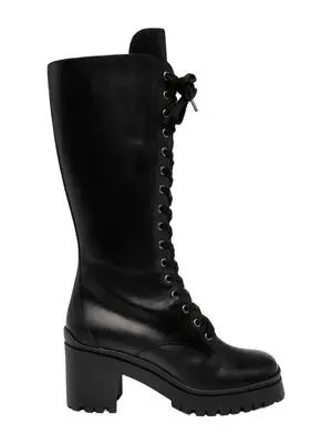 Miu Miu Leather Lace-up Boots - Black