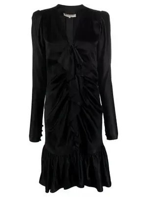 Saint Laurent 1970s Ruffled Front Long-sleeved Silk Dress - Black