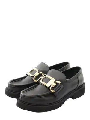 LOUIS VUITTON Academy Line Chain-link Leather Loafers - Black