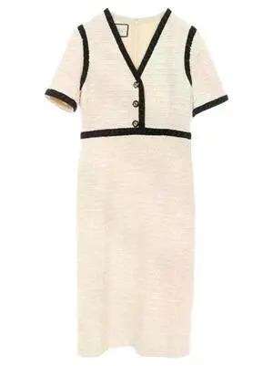 Gucci 2010s Interlocking G Buttons Tweed Midi Dress - Neutrals