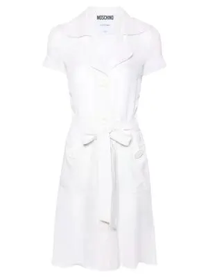 Moschino 2000s Notched-lapels Belted Midi Dress - White