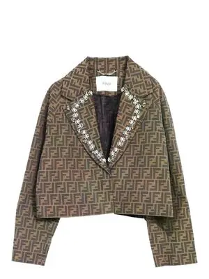 Fendi Zucca-pattern Crystal-embellished Jacket - Brown