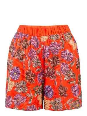 Maje Izul Sequin-embellished Floral Shorts - Orange