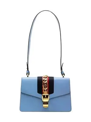 Gucci Small Leather Sylvie Web Satchel - Blue