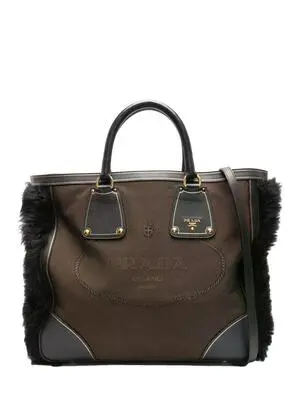 Prada 2010s Shearling-trim Tote Bag - Brown