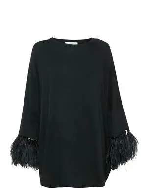 Valentino Garavani Feather-detail Cotton Top - Black