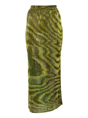 Ronny Kobo Devoré Pleated Maxi Skirt - Green