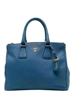 Prada Vitello Daino Double Zip Convertible Tote Satchel - Blue