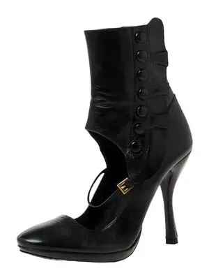 Prada Leather Heeled Boots - Black
