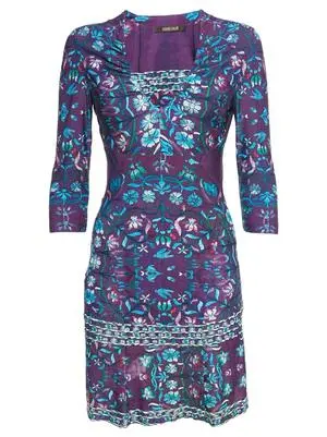 Roberto Cavalli Floral-print Three-quarter Sleeve Dress - Purple
