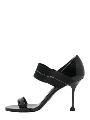 Prada 95mm Patent Leather Elastic-strap Sandals - Black