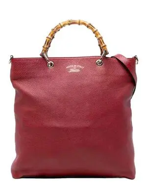 Gucci Leather Bamboo Shopper Tote Satchel - Red