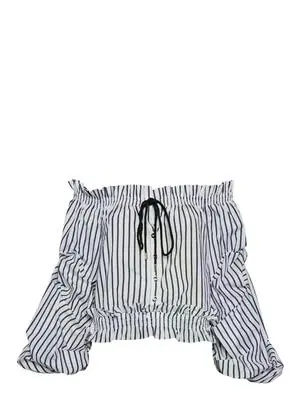 CAROLINE CONSTAS Striped Ruffle Top