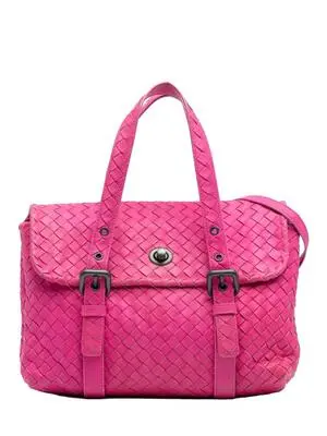Bottega Veneta Nappa Intrecciato Flap Satchel - Pink