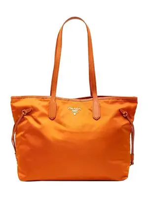 Prada Saffiano Trimmed Tessuto Open Convertible Tote Satchel - Orange