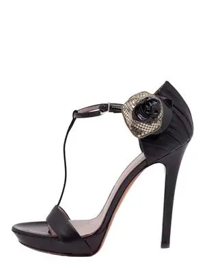 Versace 125mm Leather Floral Sandals - Black