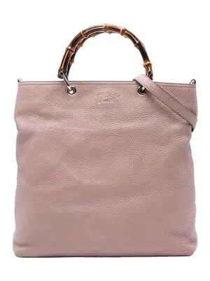 Gucci Tall Leather Bamboo Shopper Tote Satchel - Pink