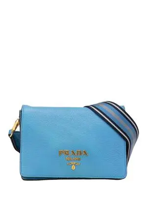 Prada Vitello Daino Flap Crossbody Bag - Blue