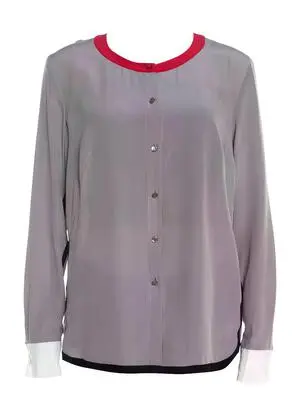 Escada Contrasting-trim Button-up Blouse - Grey