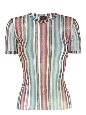 JEAN PAUL GAULTIER 1990s Sheer Stripe-print Top - Red