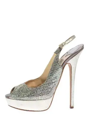 JIMMY CHOO 155mm Glitter Slingback Sandals - Silver