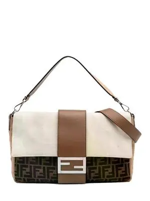 Fendi Zucca And Pequin Canvas Convertible Baguette Satchel - Brown