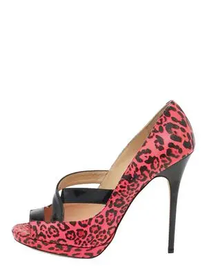 JIMMY CHOO Leopard-print Open-toe Stiletto Heels - Pink