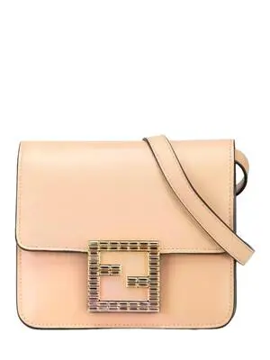 Fendi Leather Crystal Fab Crossbody Bag - Brown