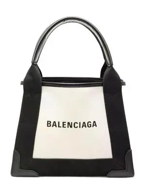 Balenciaga Canvas Navy Cabas Xs Satchel - White