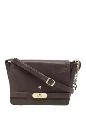 AIGNER Leather Flap Bag - Brown