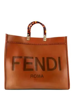 Fendi Sunshine Shopper Leather Large Tote Bag - Brown