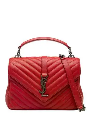 Saint Laurent 2017 Medium Quilted Chevron College Satchel - Red