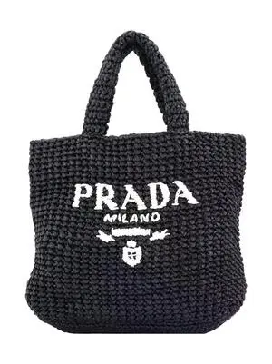 PRADA Logo Raffia Small Tote Bag