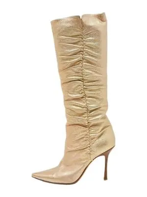 JIMMY CHOO 110mm Ruched Knee-high Boots - Gold