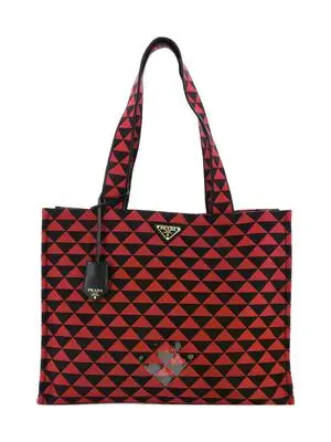 Prada Symbole Shopper Jacquard Horizontal Tote Bag - Red