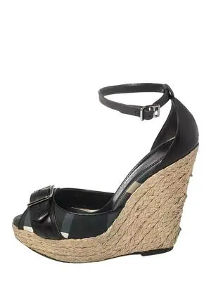 Burberry Nova Check Canvas Wedge Sandals - Black