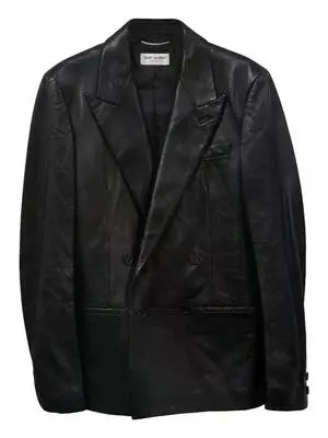 Saint Laurent Double-breasted Leather Jacket - Black