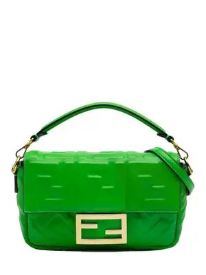 Fendi Zucca Embossed Leather Baguette Satchel - Green
