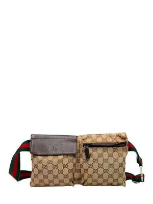Gucci Gg Canvas Web Double Pocket Belt Bag - Brown