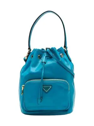 Prada Mini Soft Calf Drawstring Bucket Bag - Blue
