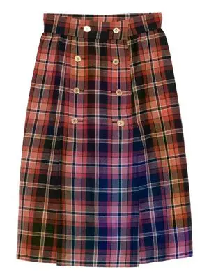 Saint Laurent 1970s Checked Wool Skirt - Red