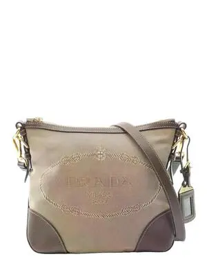 Prada 2010 Logo Jacquard Shoulder Bag - Neutrals