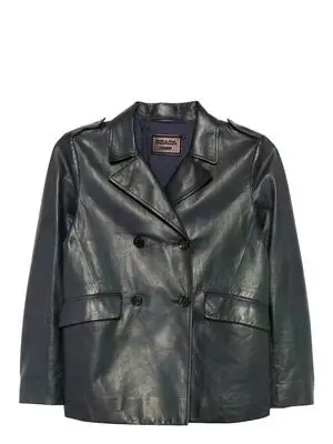 Prada Leather Double-breasted Blazer - Blue