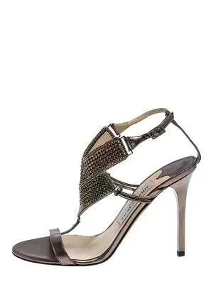 JIMMY CHOO 100mm Crystal Embellishment Leather Sandals - Metallic