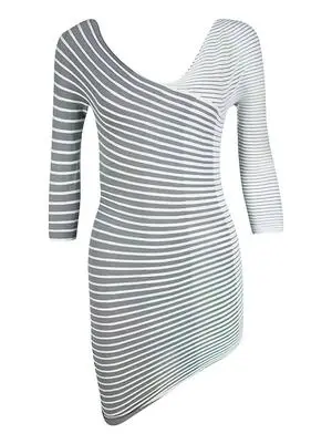 Emporio Armani Striped Asymmetric Top - Grey