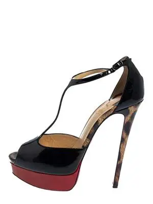 CHRISTIAN LOUBOUTIN Jilopa Patent Leather Platform T-strap Sandals - Brown