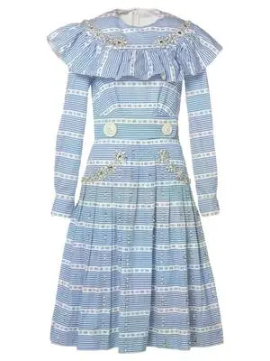 Miu Miu 2015 Striped Midi Dress - Blue