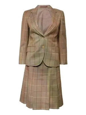 Burberry 1970-1990 Checked Pleated Skirt Suit - Brown